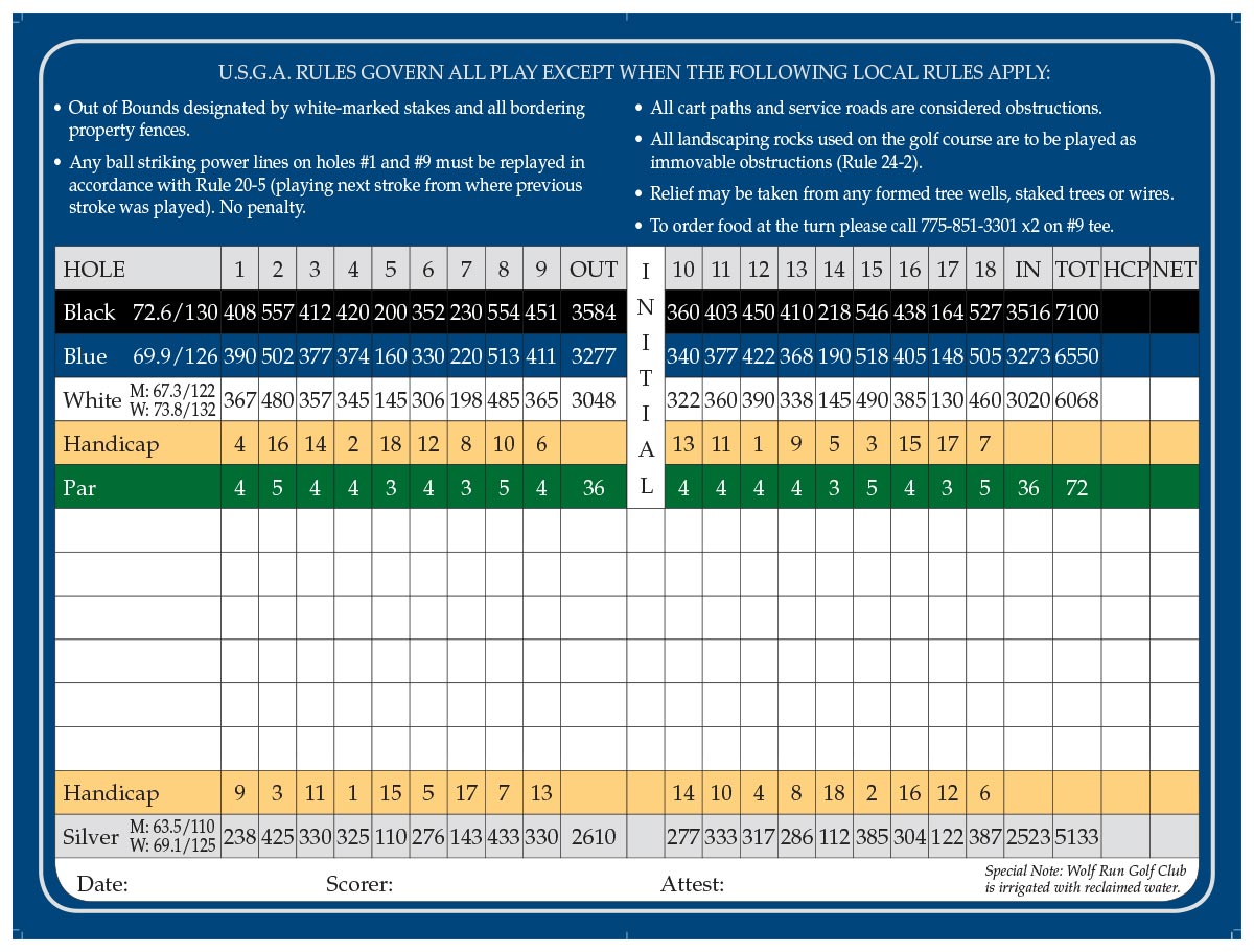 Scorecard - Wolf Run Golf Club